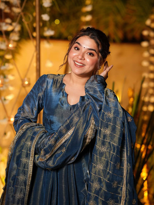 Starfall Blue Wedding Wear Anarkali Suit Set – Shanaya Clothing